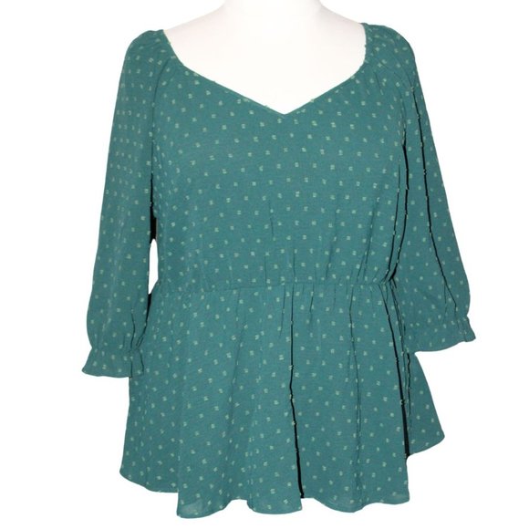 BloomChic | Tops | Nwt Bloomchic Green Dot Texture V Neck Blouse 2224 ...